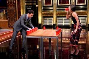 Jimmy Fallon Dons Beauty Mask, Takes on Miranda Kerr in Flip Cup