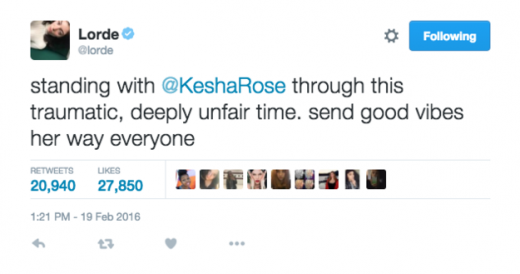 Lorde tweets support to Kesha - The Hollywood Gossip