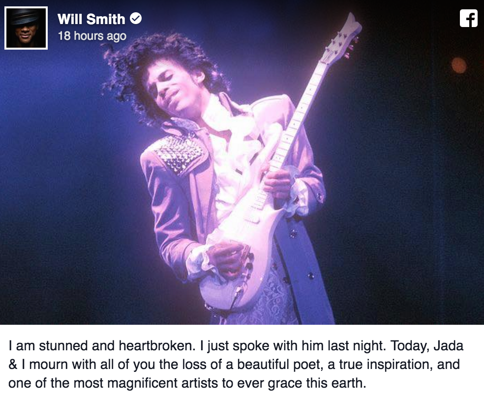 Prince Facebook Tribute - The Hollywood Gossip