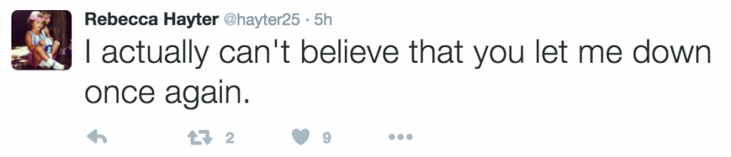 Becky Hayter Let Me Down Tweet - The Hollywood Gossip