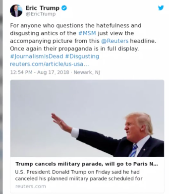 Eric Trump Tweet - The Hollywood Gossip