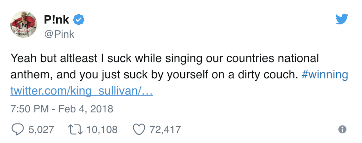 Pink tweet - The Hollywood Gossip