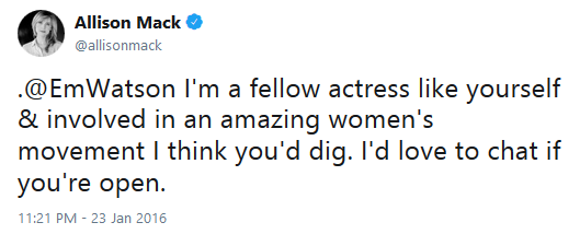 Allison Mack Tweet to Emma Watson - The Hollywood Gossip