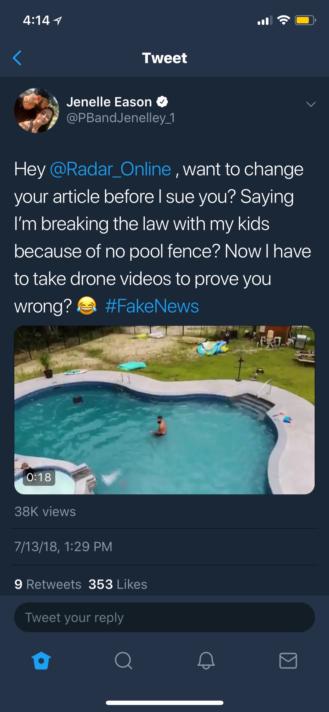 Jenelle Evans Pool Tweet - The Hollywood Gossip