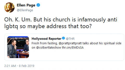 Ellen Page tweets vs Chris Pratt 01 - The Hollywood Gossip