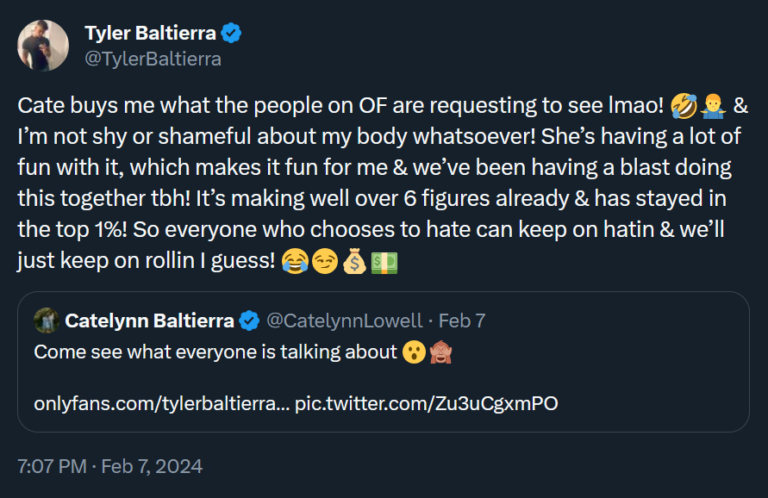 Tyler Baltierra Defends His OnlyFans Page Against Shaming Trolls