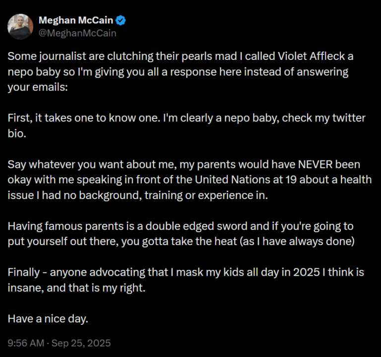 Meghan McCain 'Nepo Baby' Violet Affleck, Then Doubles Down