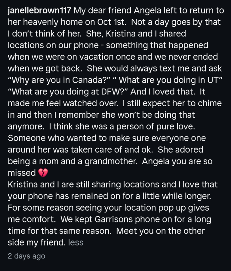 Janelle Brown Mourns Late Friend Angela Moody